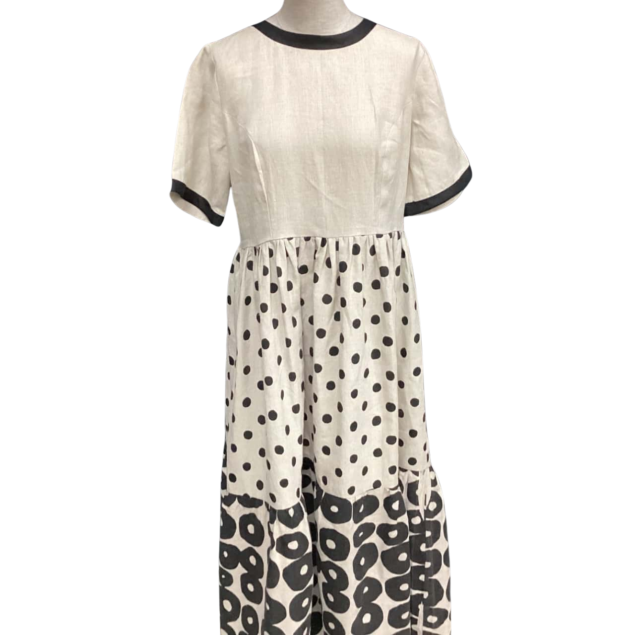 Colin Bellert - Womens Size 12.5 Maxi Dress Beige / Black / Polka Dot (s)