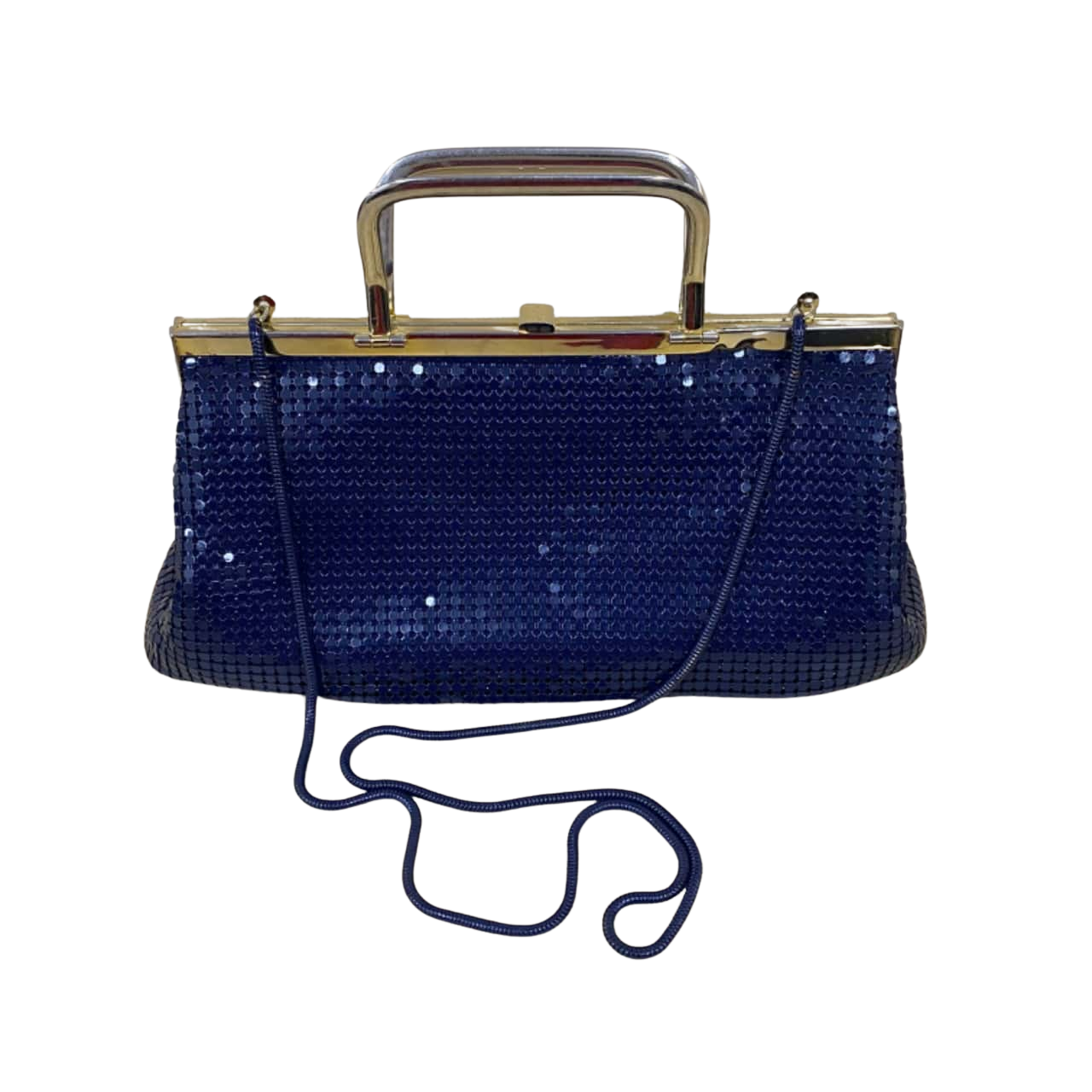 Vintage ‘Goldcrest’ Navy Blue Metal Mesh Handbag with Strap(s)