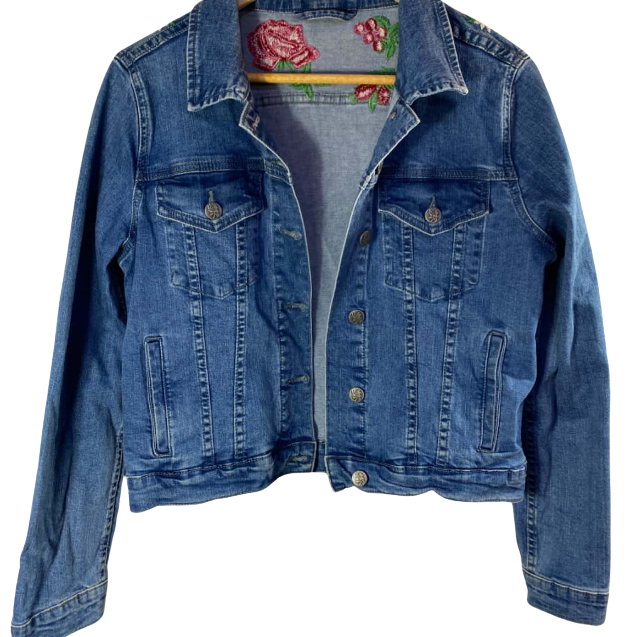 Dangerfield Womens Size 14 Denim Jacket Blue / Floral (s)