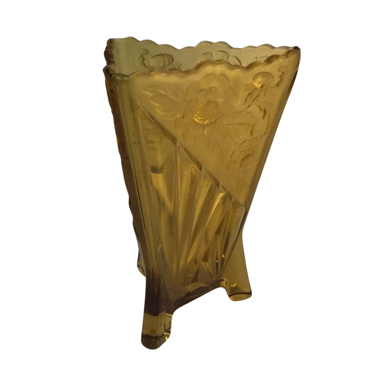 Vintage Floral Sowerby Amber Vase Art Deco Approx 19cm high(s)