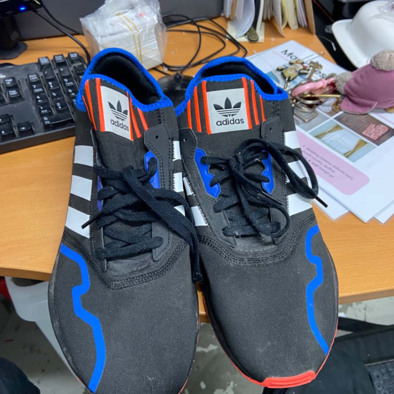 Adidas Mens Size 13 Black / Blue / Orange / White