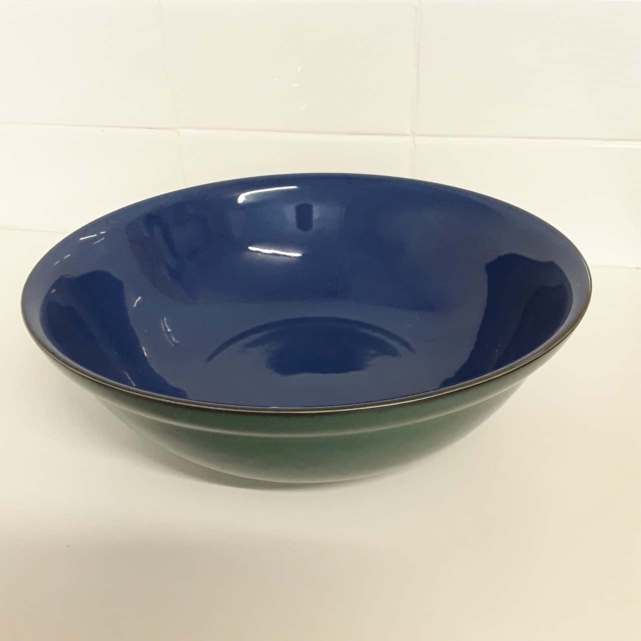 DENBY ENGLAND Pottery bowl, 30cm diameter 10cm depth, blue/green(s)