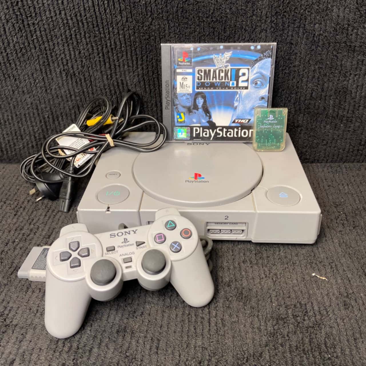 Sony PlayStation 1 Console (Grey) w/ Smackdown! 2 Know Your Role(s)