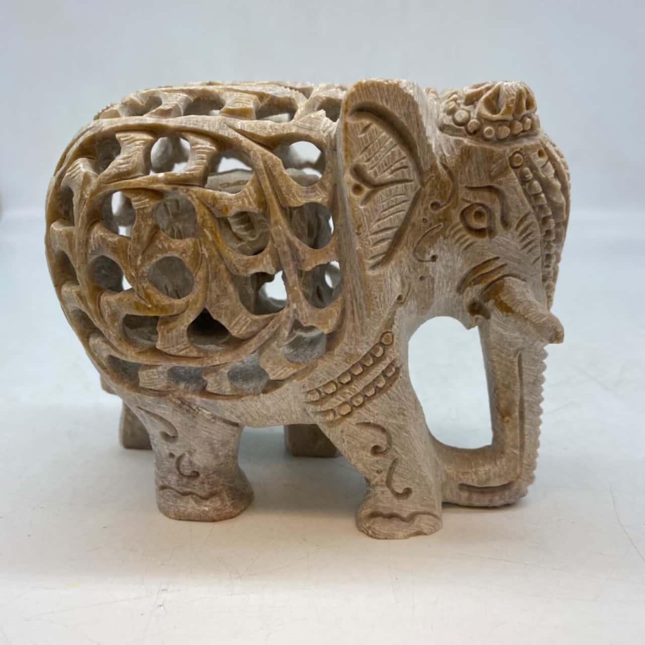 Stunning Carved Soapstone Indian Elephant with Baby Elephant Carved ...