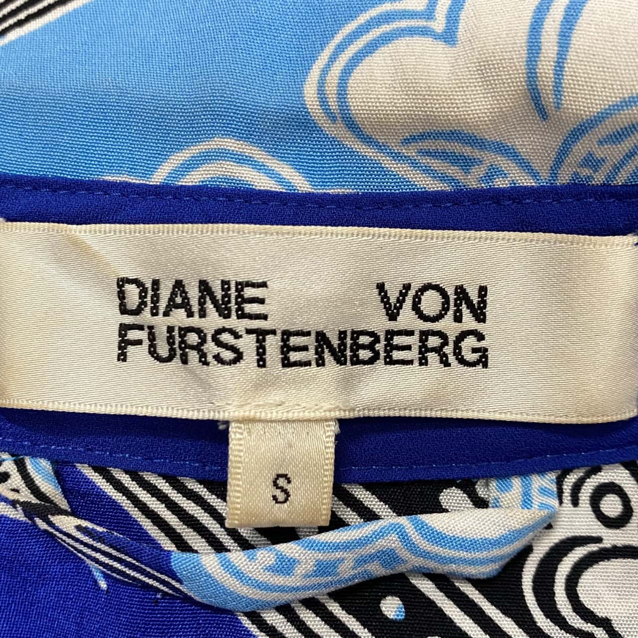 Diane Von Furstenberg Blue Patterned Silk Shirt Dress Size S