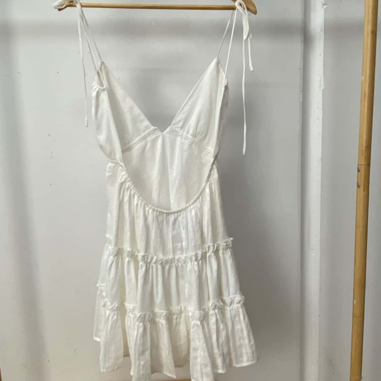 Princess Polly Size 8 Pleated Shoestring Mini Dress White (s)