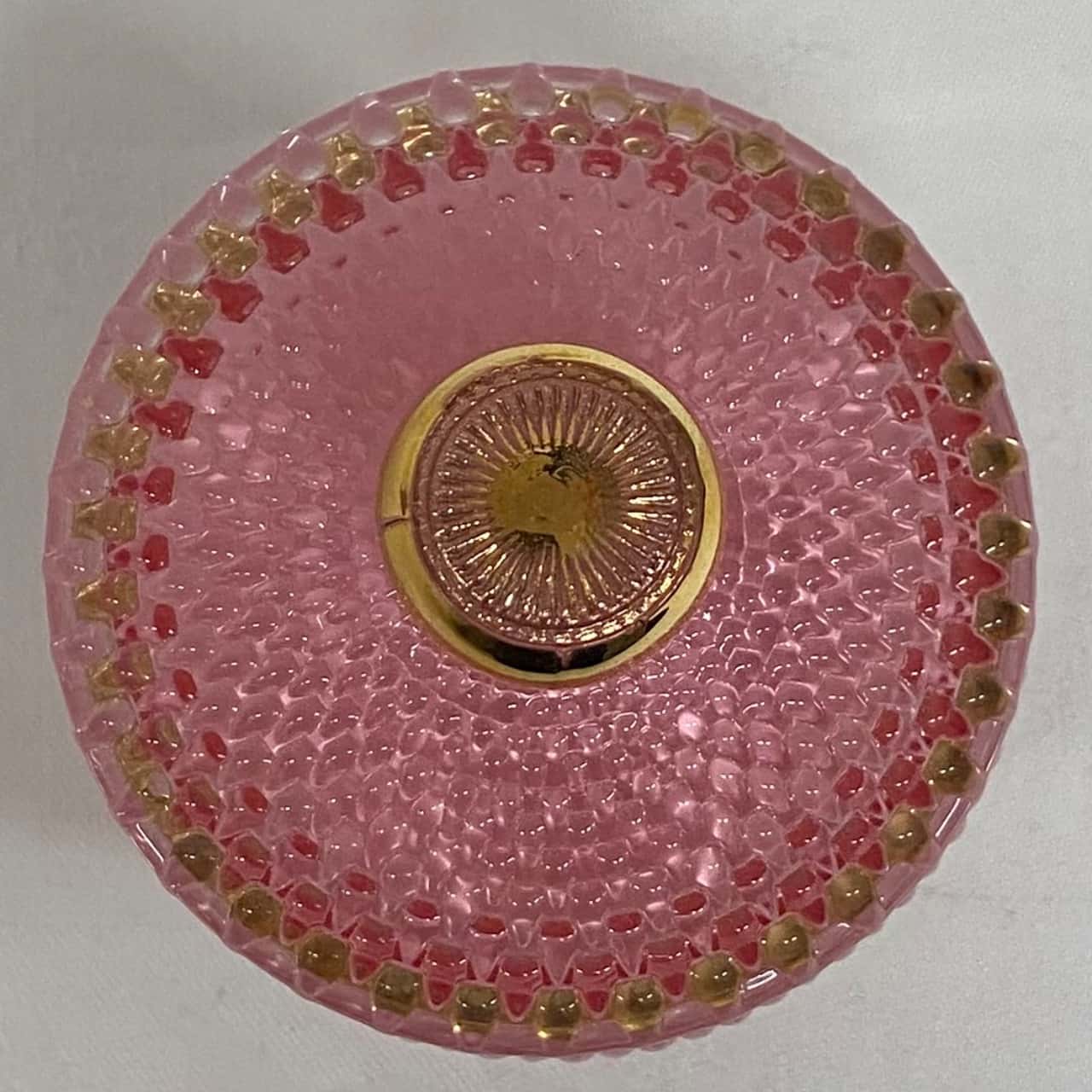 Beautiful Pink Glass Container with Gold Trim