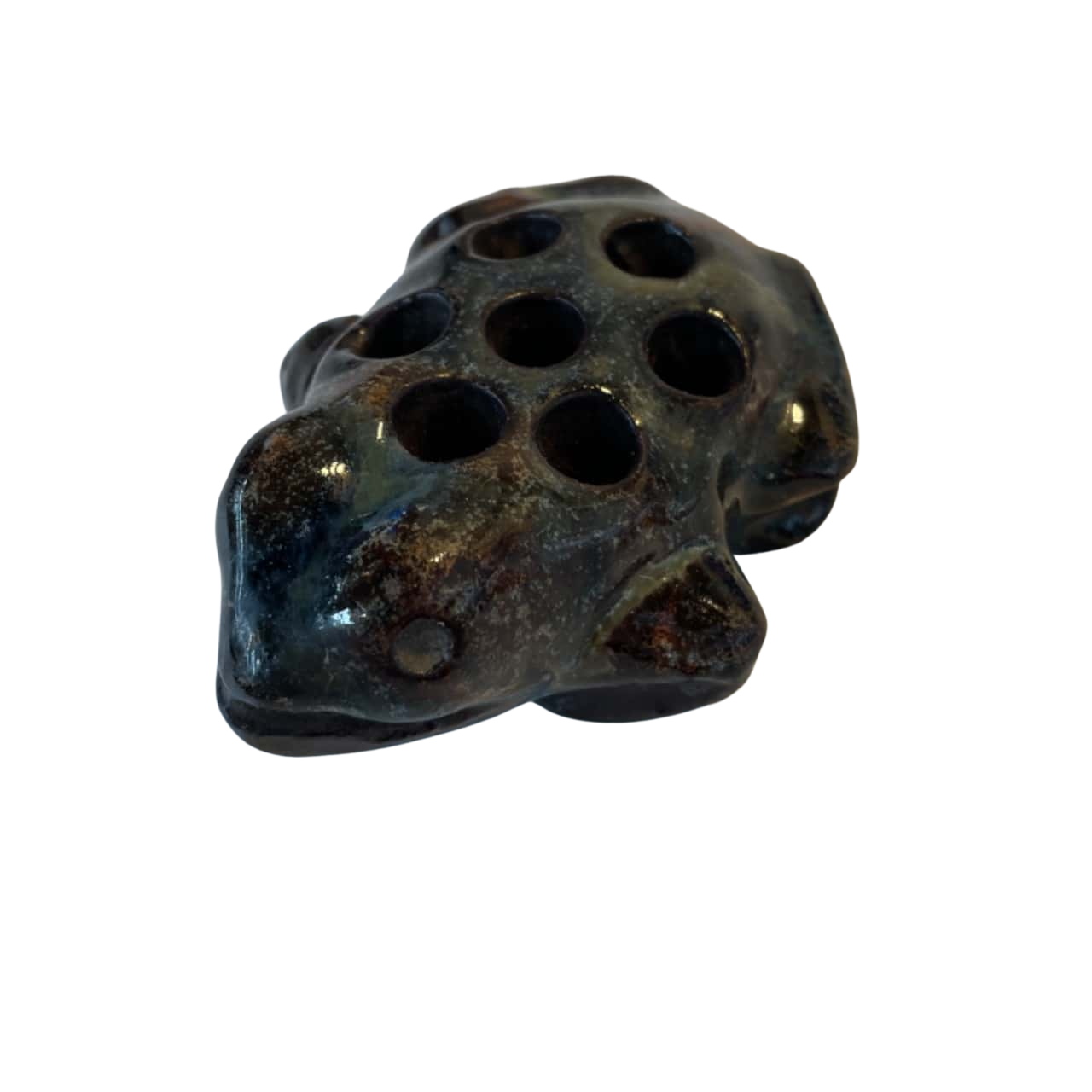 Vintage Glass Frog. Ceramic in shape of a frog. 7 holes.(s)