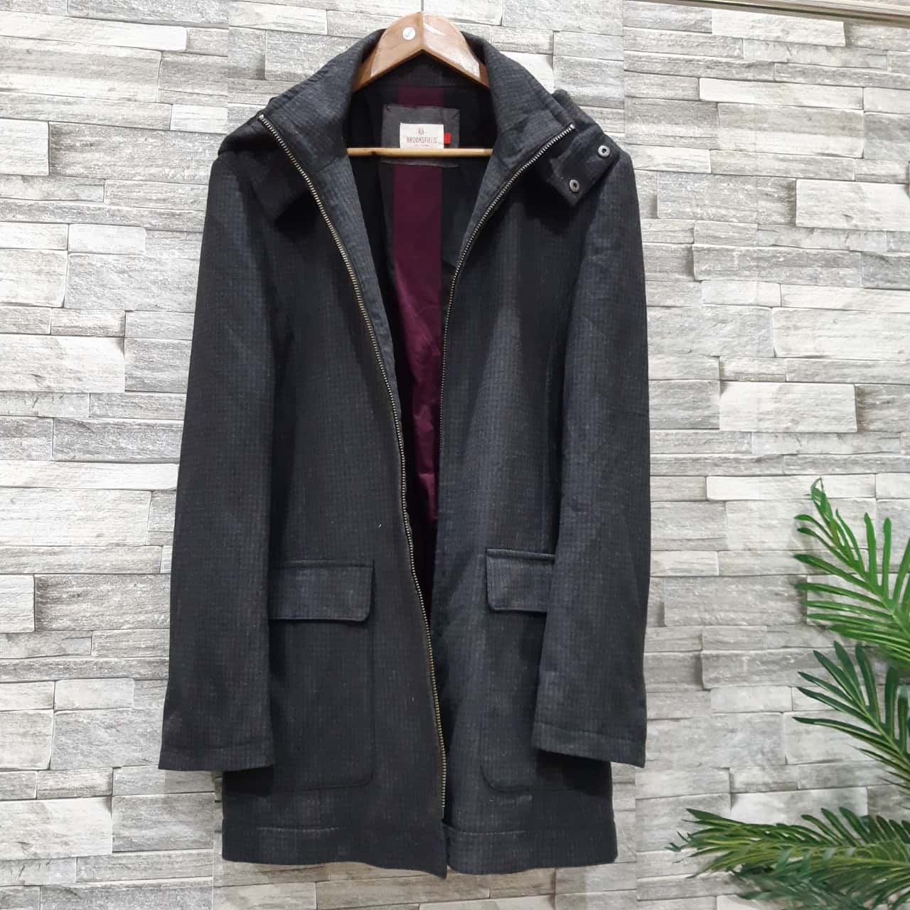 Brooksfield Mens Size L Front Zipper / Hood Jacket / Winter Coat Black ...