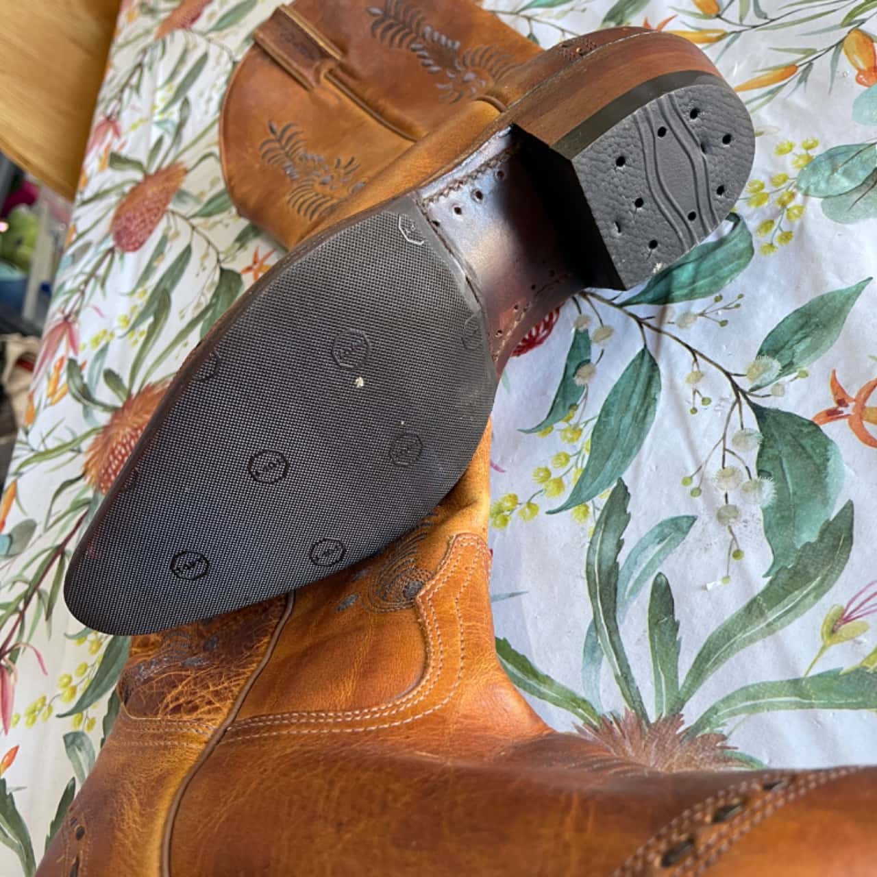 Boulet Womens Size 6 Brown leather cowboy boots, hand stitch, floral ...