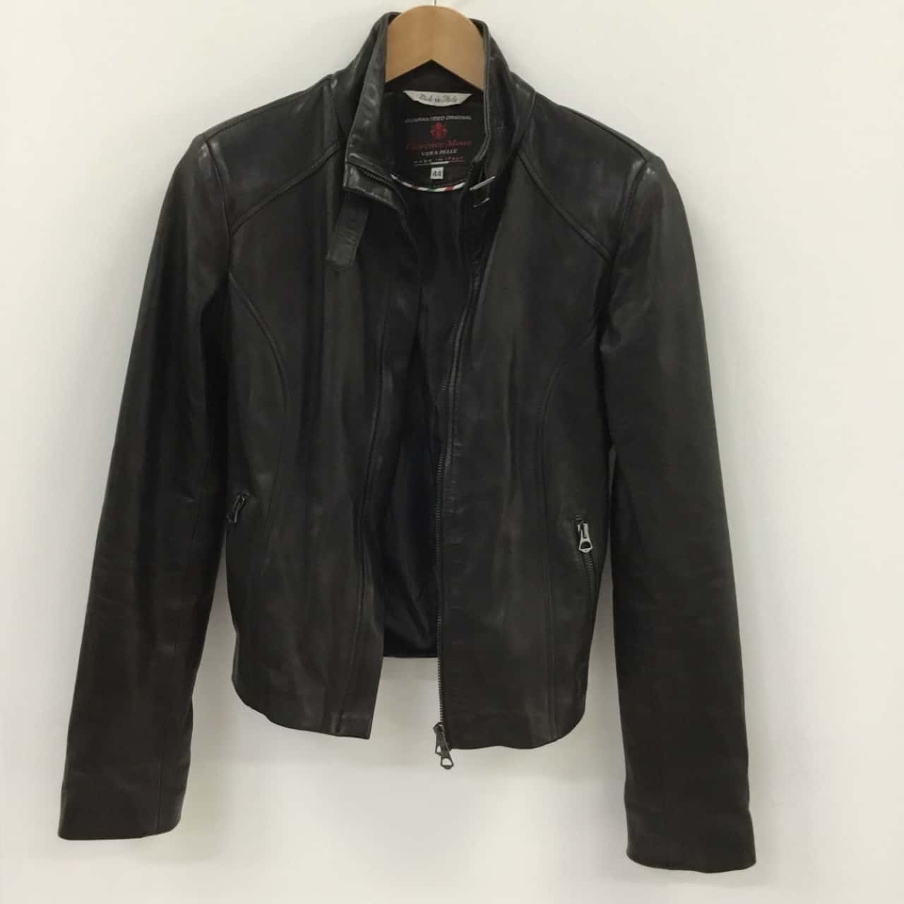 Florence Moon Womens Black Leather Jacket Size 44(s)