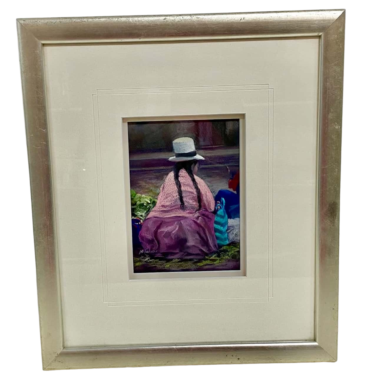 Pastel Girl with Plaits 35cm x 40cm Framed behind Glass