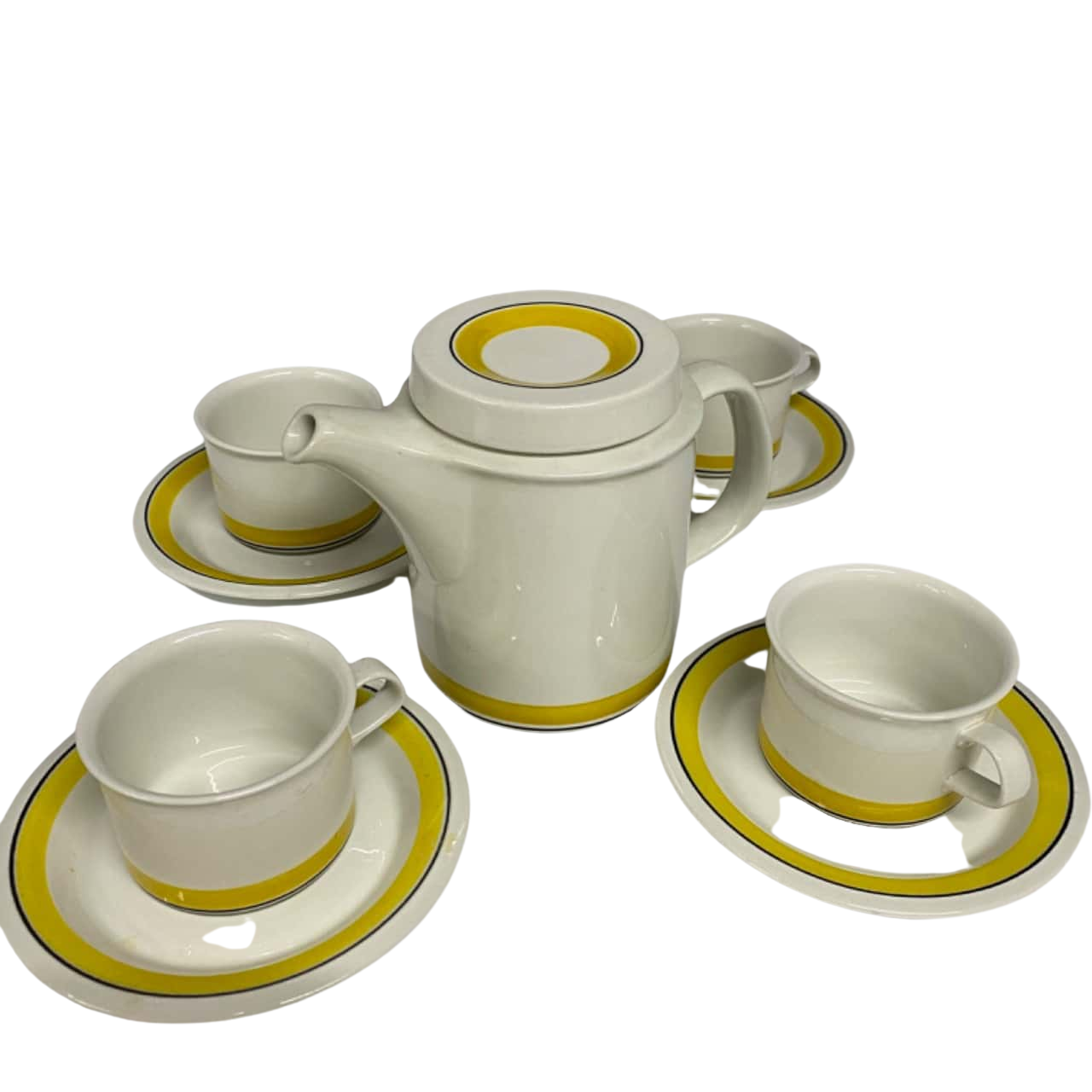 Arabia of Finland ‘Faenza’ (yellow) Coffee Pot & 4x Cups and Saucers