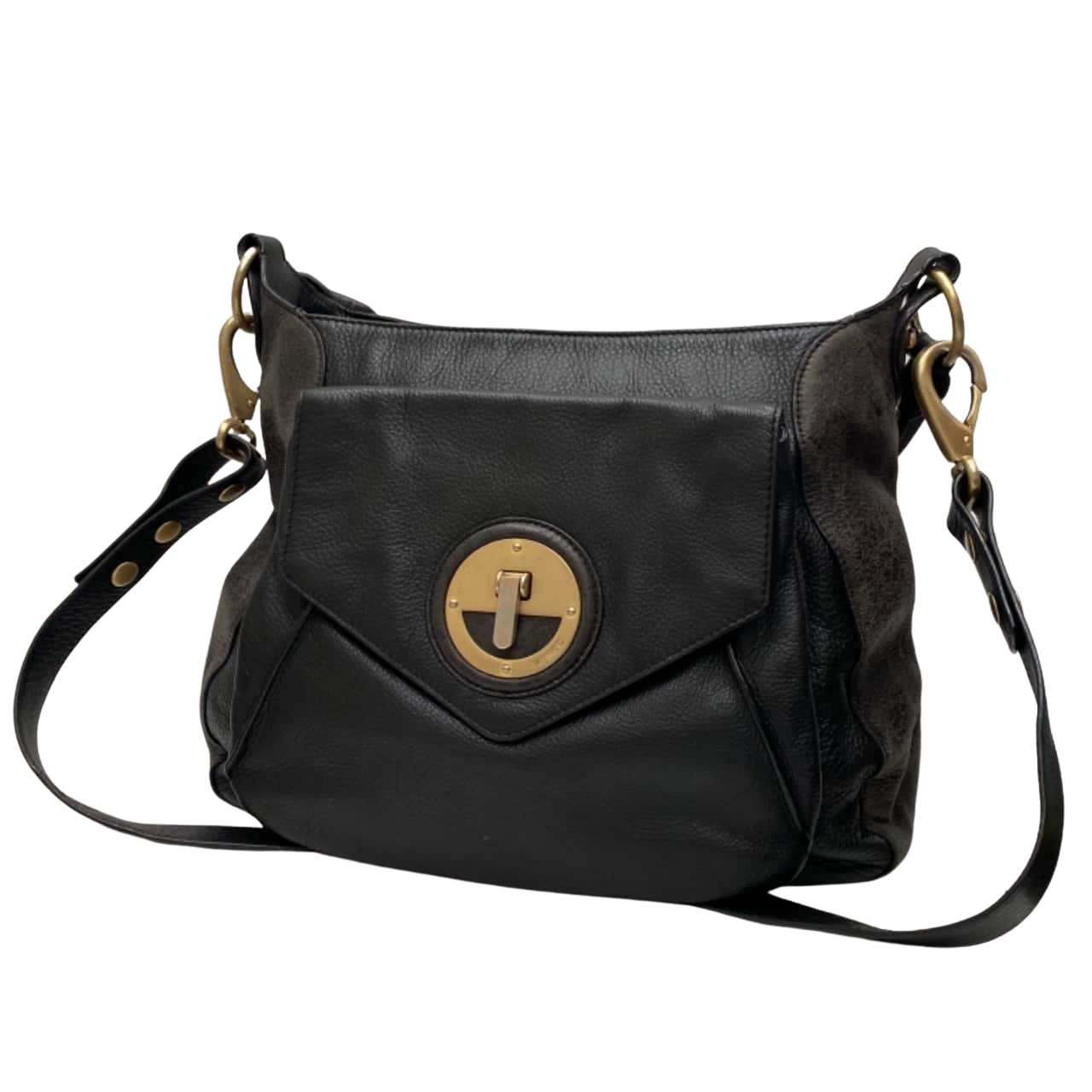 Women’s Black Leather MIMCO Boho Tote Shoulder Bag with Metal Turnlock ...