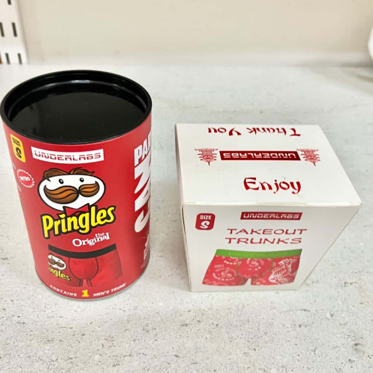 Mens Pringles Undies Size S & Takeout Trunks in noodle box Size S