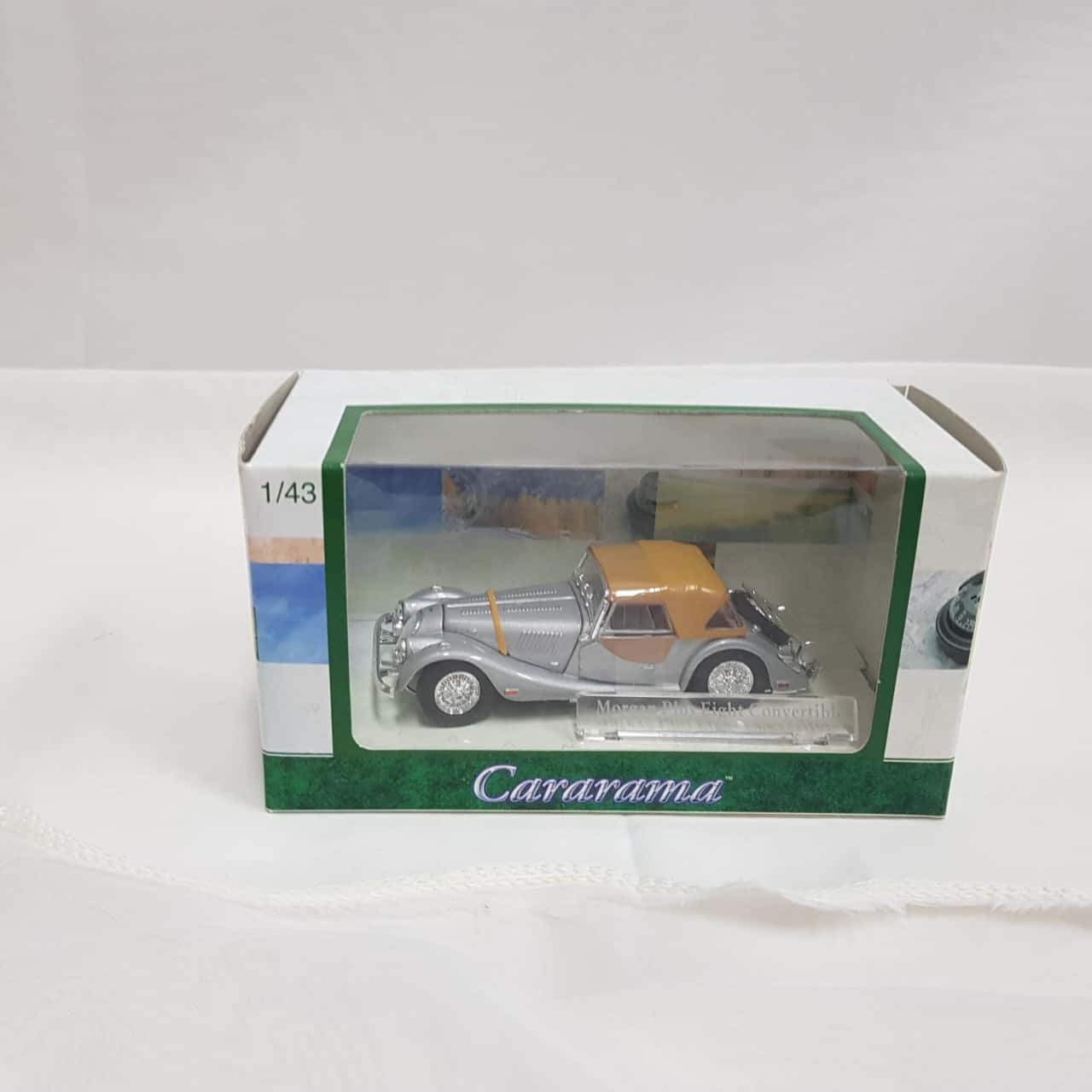 Cararama Silver/yellow Morgan plus fight convertible model car