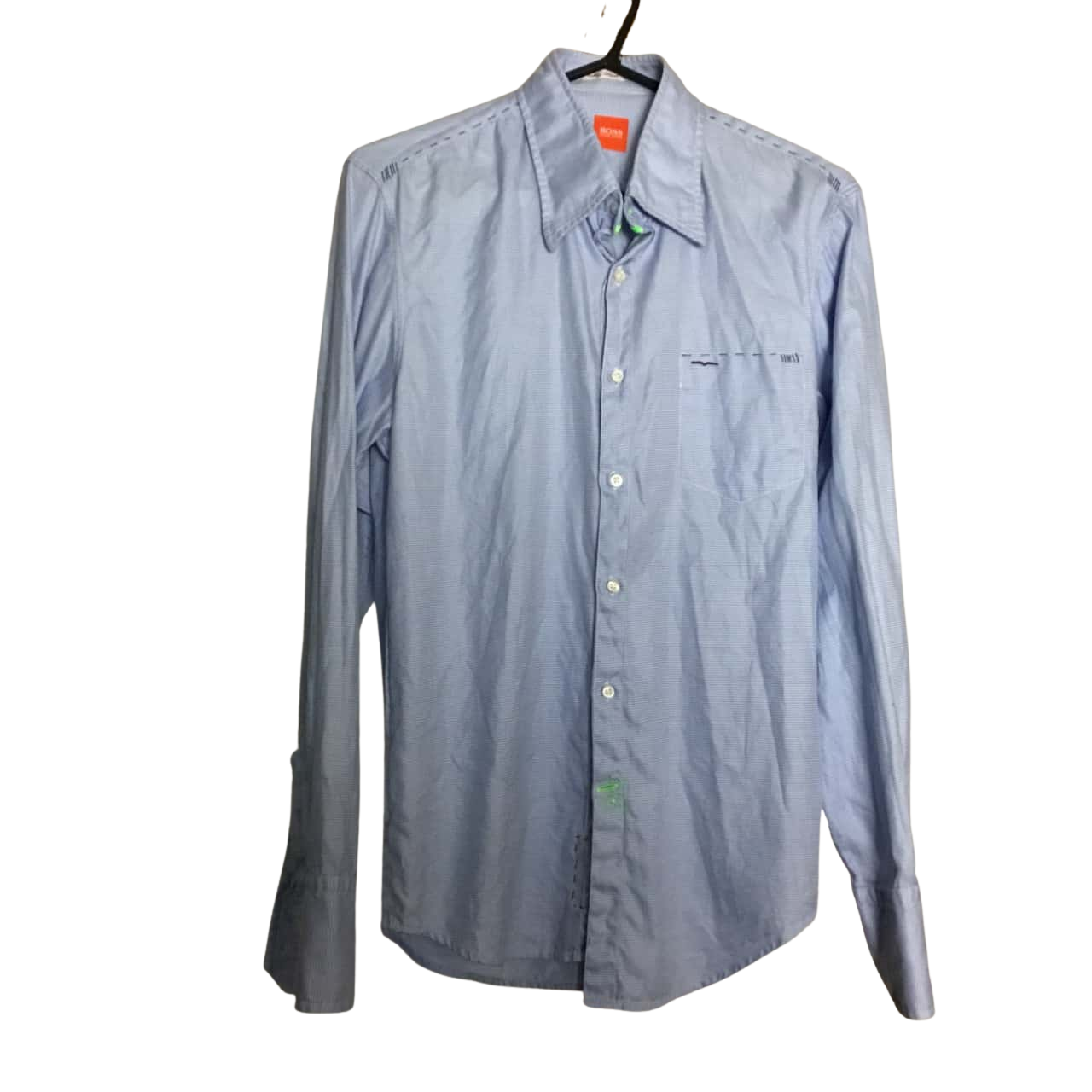 BOSS Blue & White Patterned Long Sleeve Shirt Size M