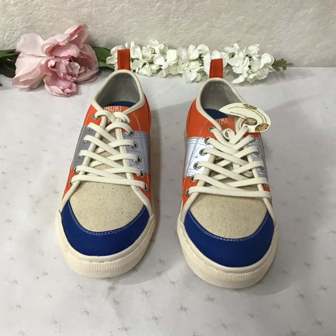 Ubuki Womens Size 40 Orange / Beige / Blue / Grey Lace up Sneakers (new)