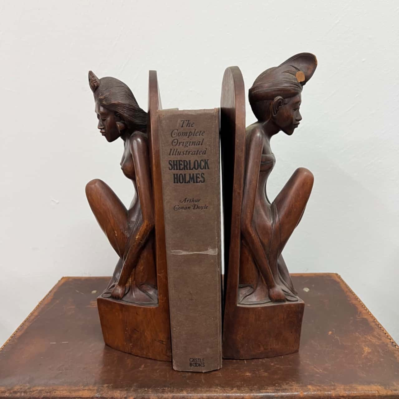 Vintage retro wooden lady bookends handmade (s)