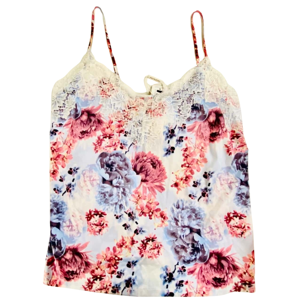 BNWT Chloe&Lola, Size L Blue / Pink Floral White Lace Cami