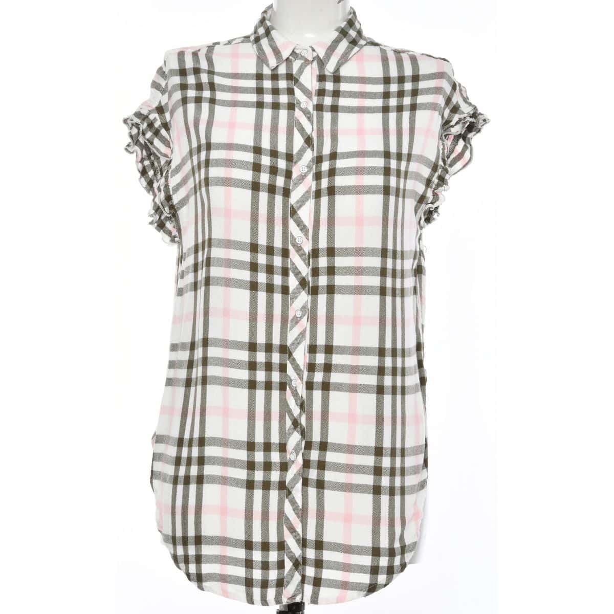 Buffalo Womens Size 10-11 Ruffle Sleeve Shirt Pink & White Checked Shirt(s)