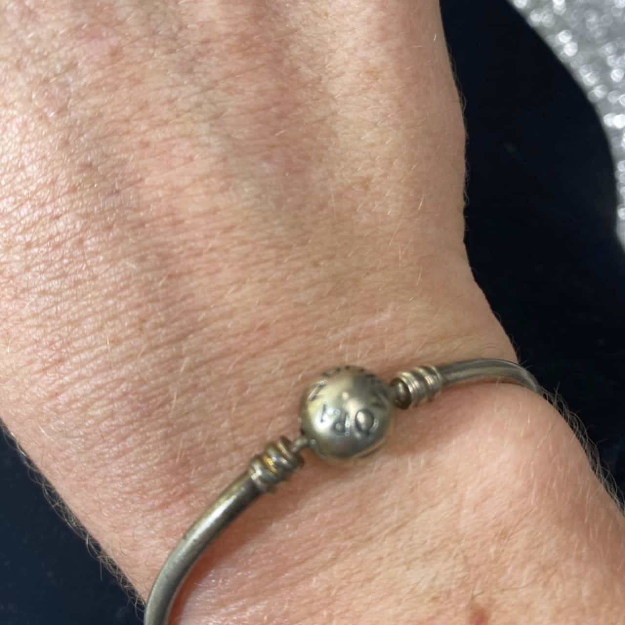 PANDORA Stamped Silver Charm Bangle