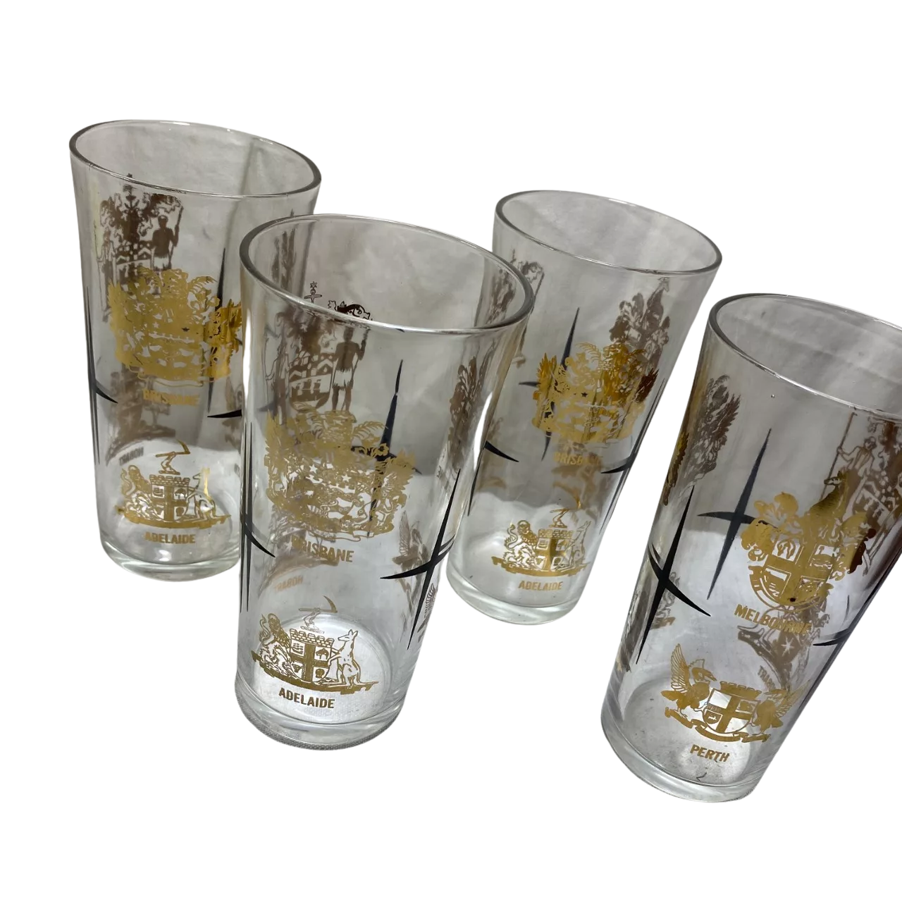 4 Retro Barware Vintage 1970's Gold pattern High Ball Glasses set of ...