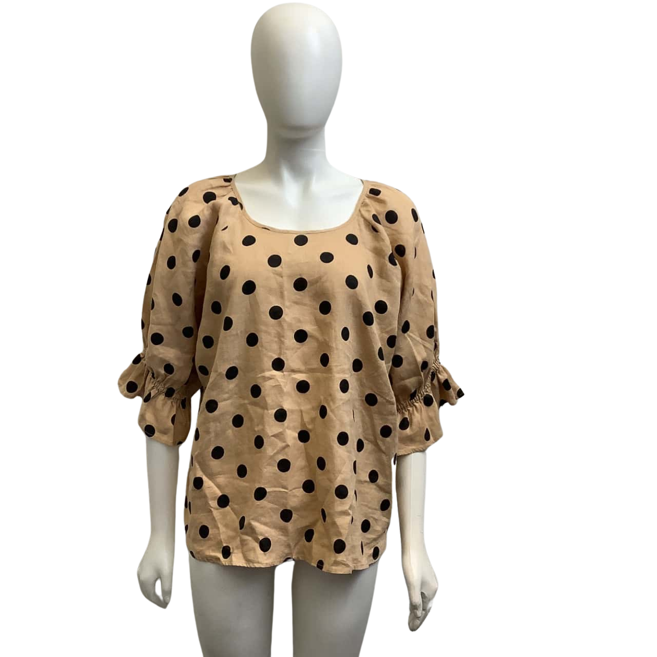 Seed Heritage Womens Size 16 Polka Dot Linen Top Beige/Black(s)