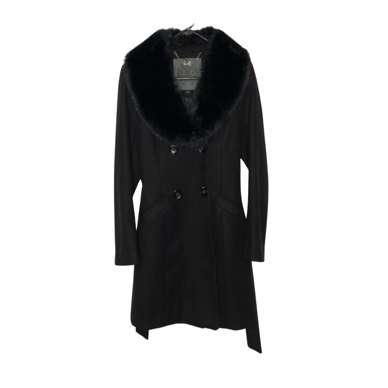 Forever New Womens Size 10 Faux Fur Collar Winter Coat Black (s)