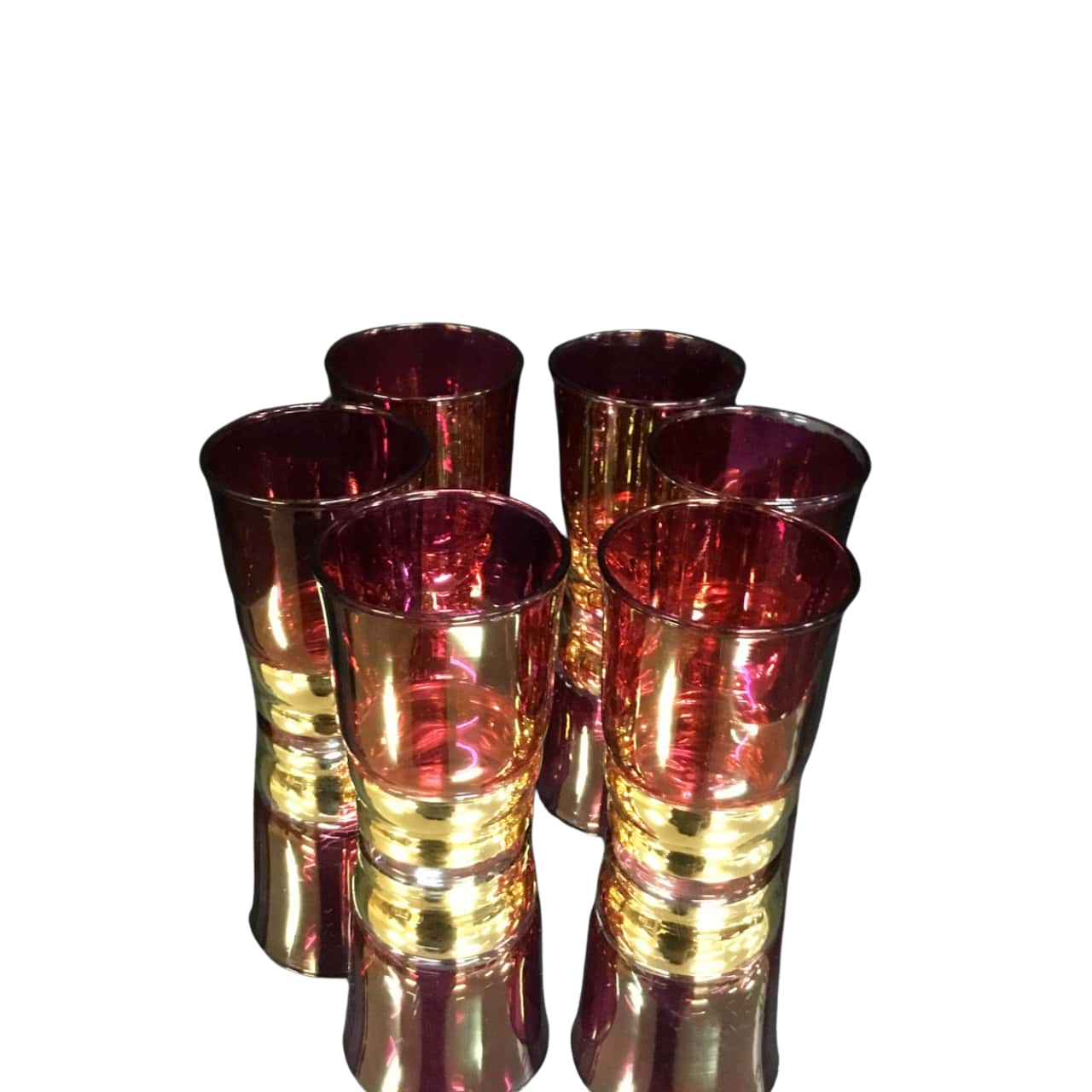 Ruby Glass-Gold Trim Bottom Glasses