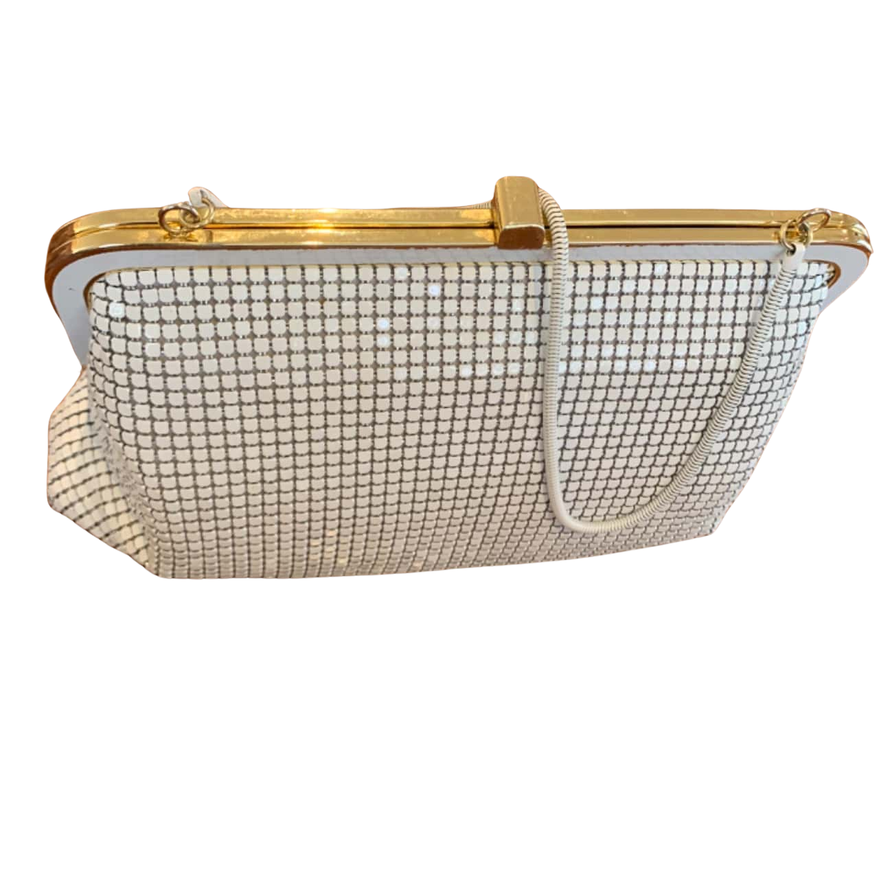Vintage Gold Crest Mesh Handbag-White