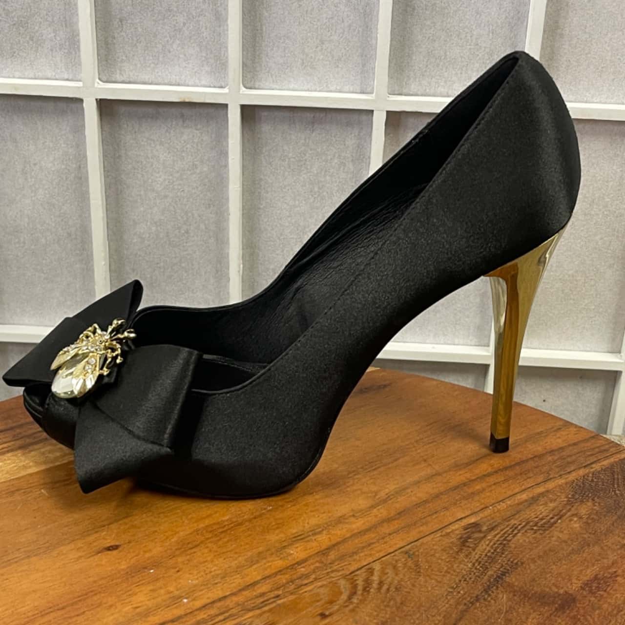 Midas Black Satin Heels Size 36