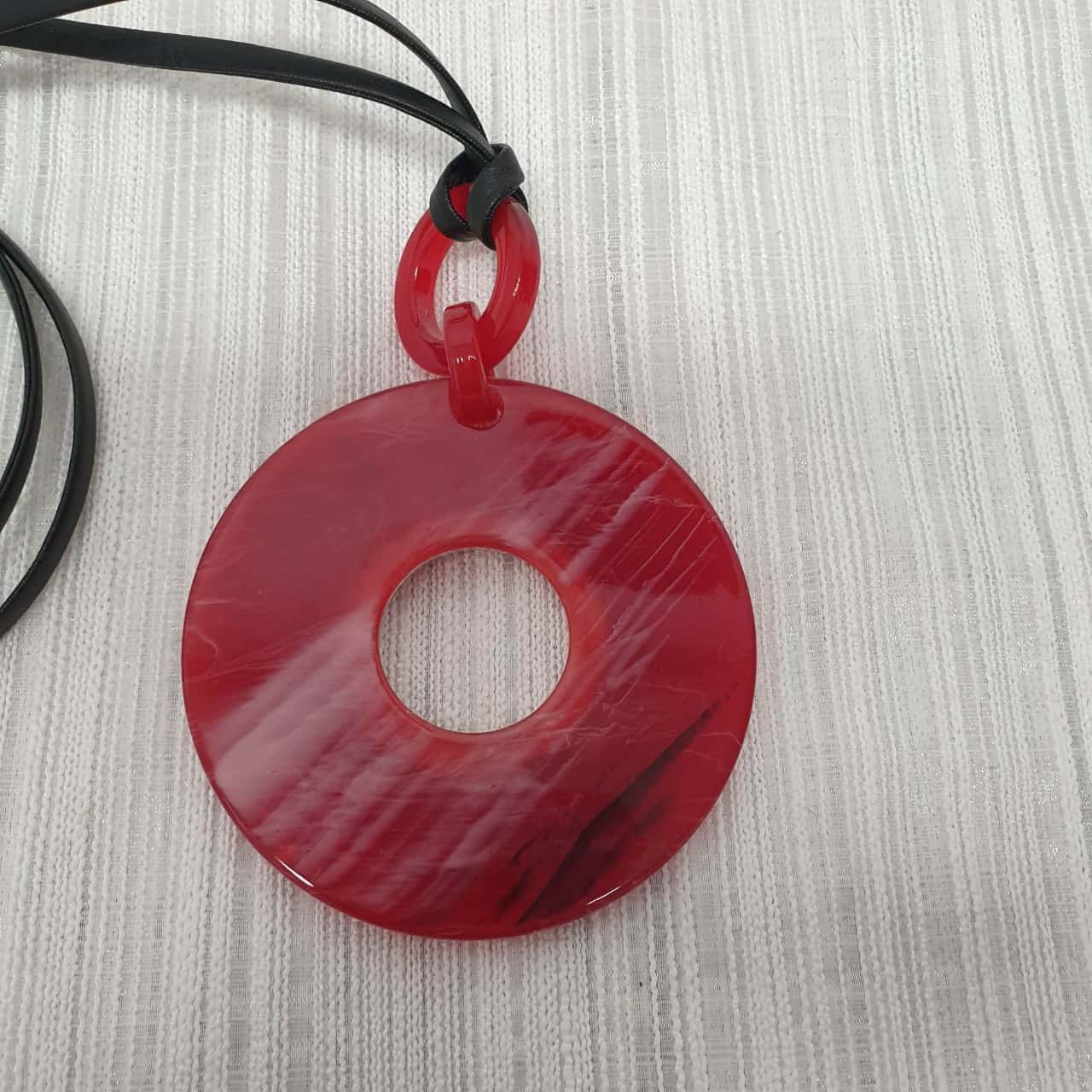 Striking Red Resin Flat Rings with Silver Centre Detail Necklace on ...