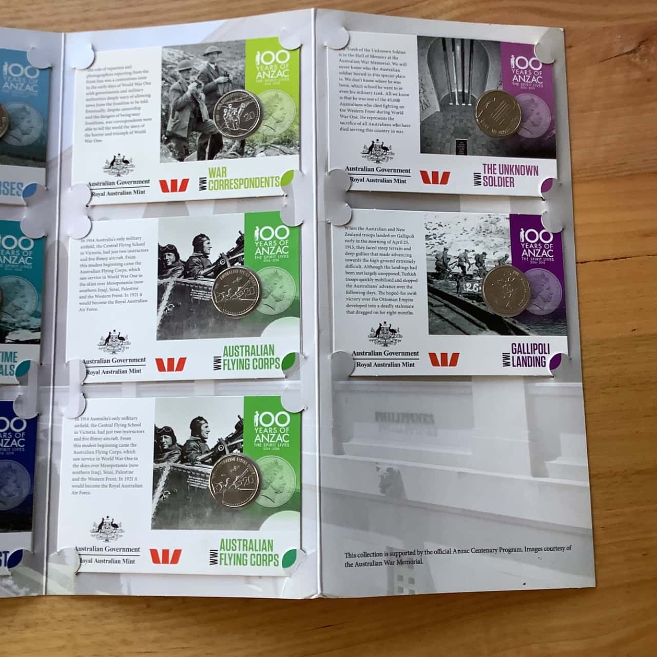 REDUCED****Royal Australian Mint. Anzacs Remembered World War 1-2(s)
