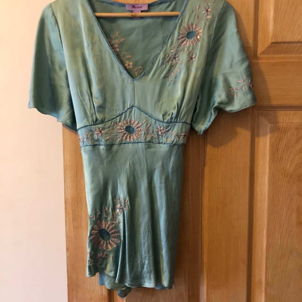 Monsoon Size UK14 Green Silk Top