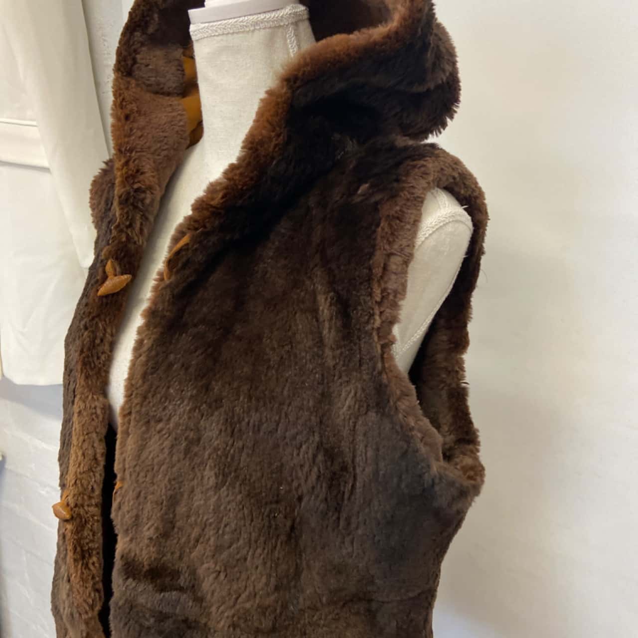 Vintage suede sheepskin hooded vest Size S Brown (s)