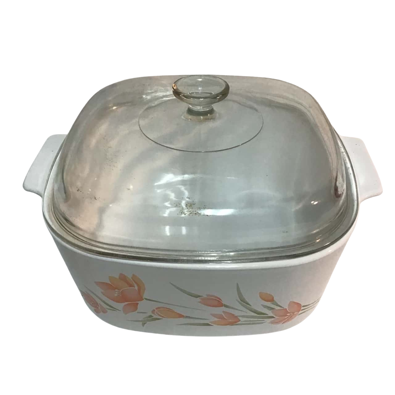 Vintage Corning Ware Peach Floral 5L Casserole Dish with Pyrex Lid