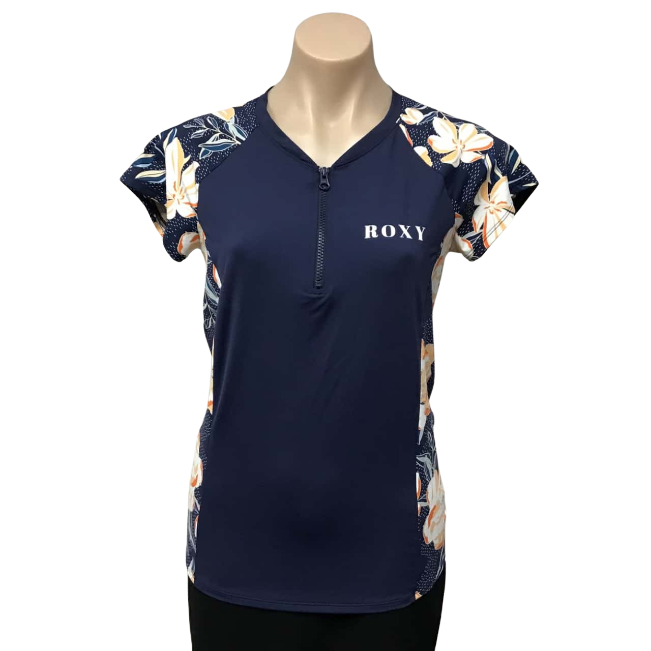 Roxy Womens Size 14 / XL Navy Blue / Orange / White Floral Short Sleeve ...