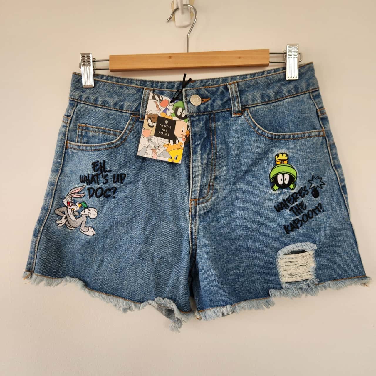 Warner Bros Licensed Looney Badge Blue Denim Shorts Size 8/S(s)