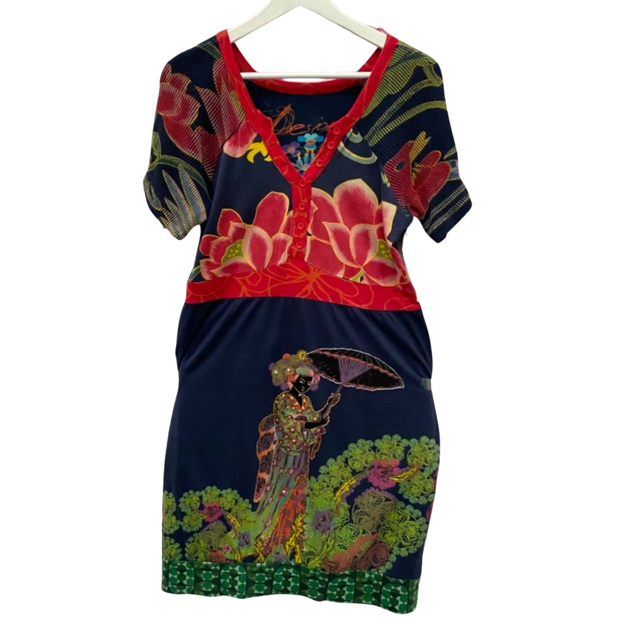 Womens SIZE XL Desigual Multicoloured Dress with Japanese Lady Beaded ...