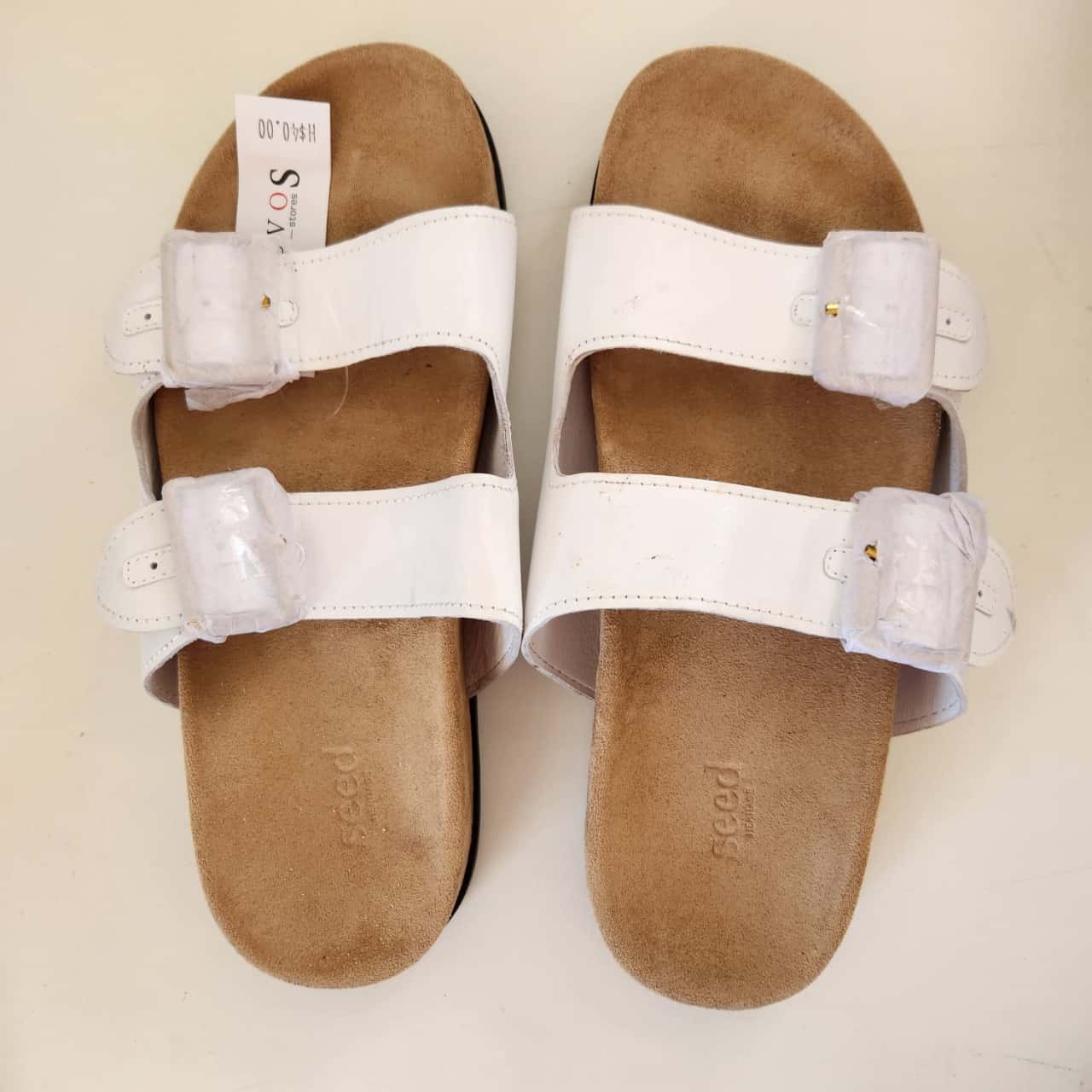 Seed Heritage Genuine Leather White Slides Sandals Size 9(s)