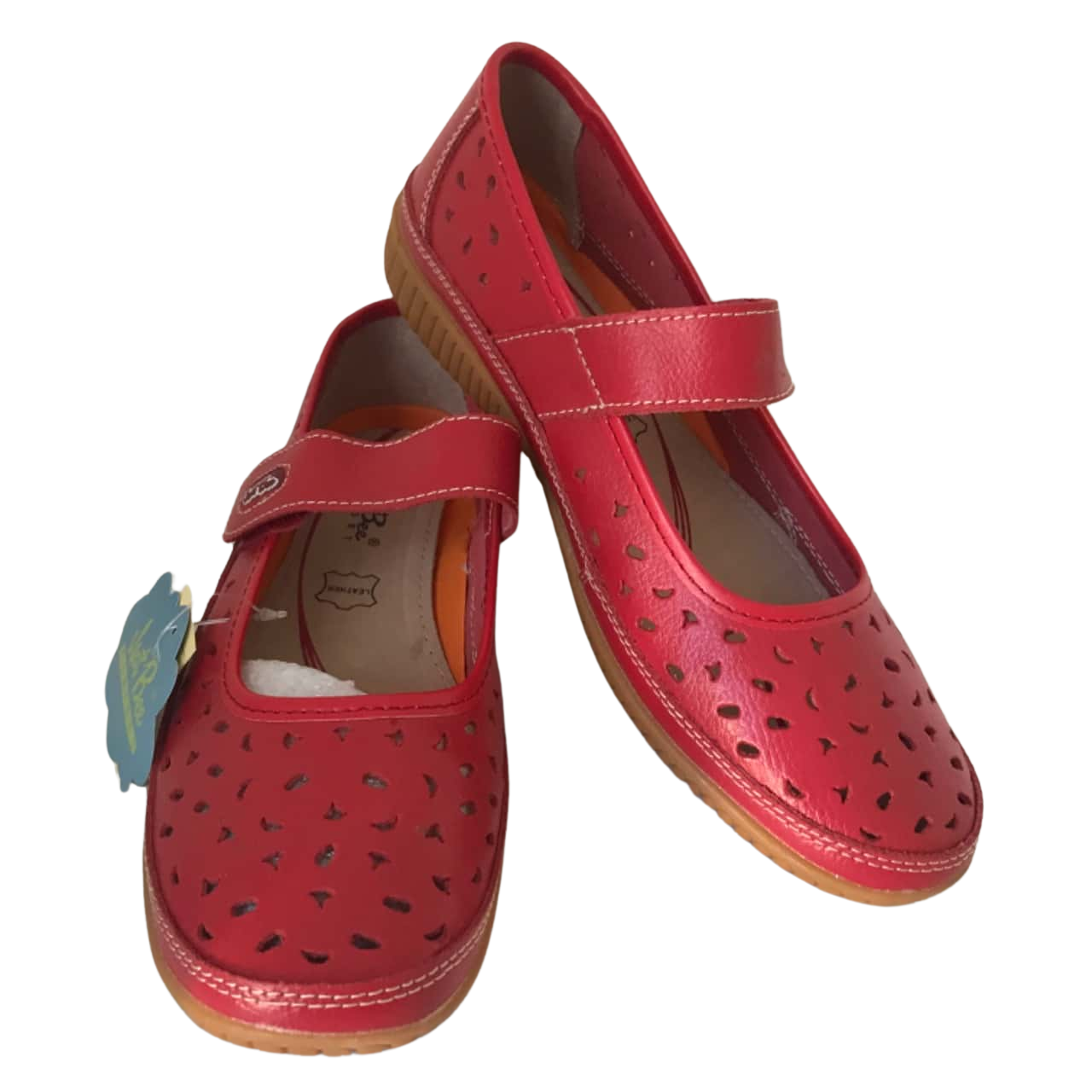 BNWT Just Bee Womens Size 41 Red Cale Mary Jane Style Leather Upper RRP ...