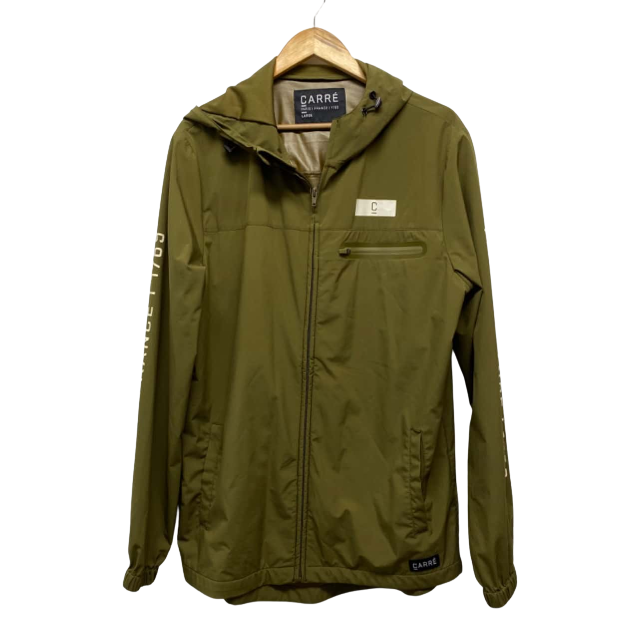 Carré Mens Size L Front Zipper Hood Jacket Green (s)