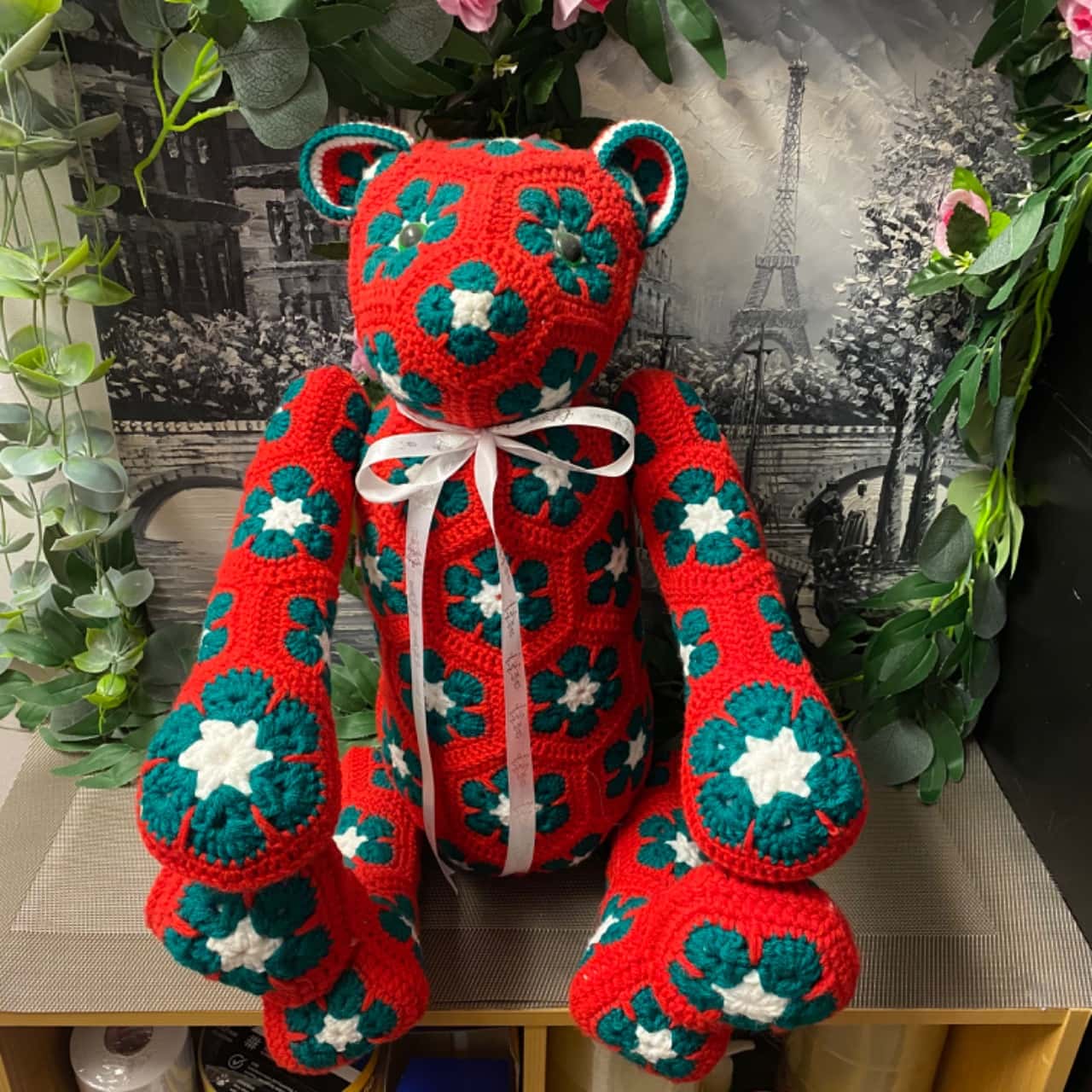 Crocheted large Christmas teddy bear- made in store by our own volunteer(s)