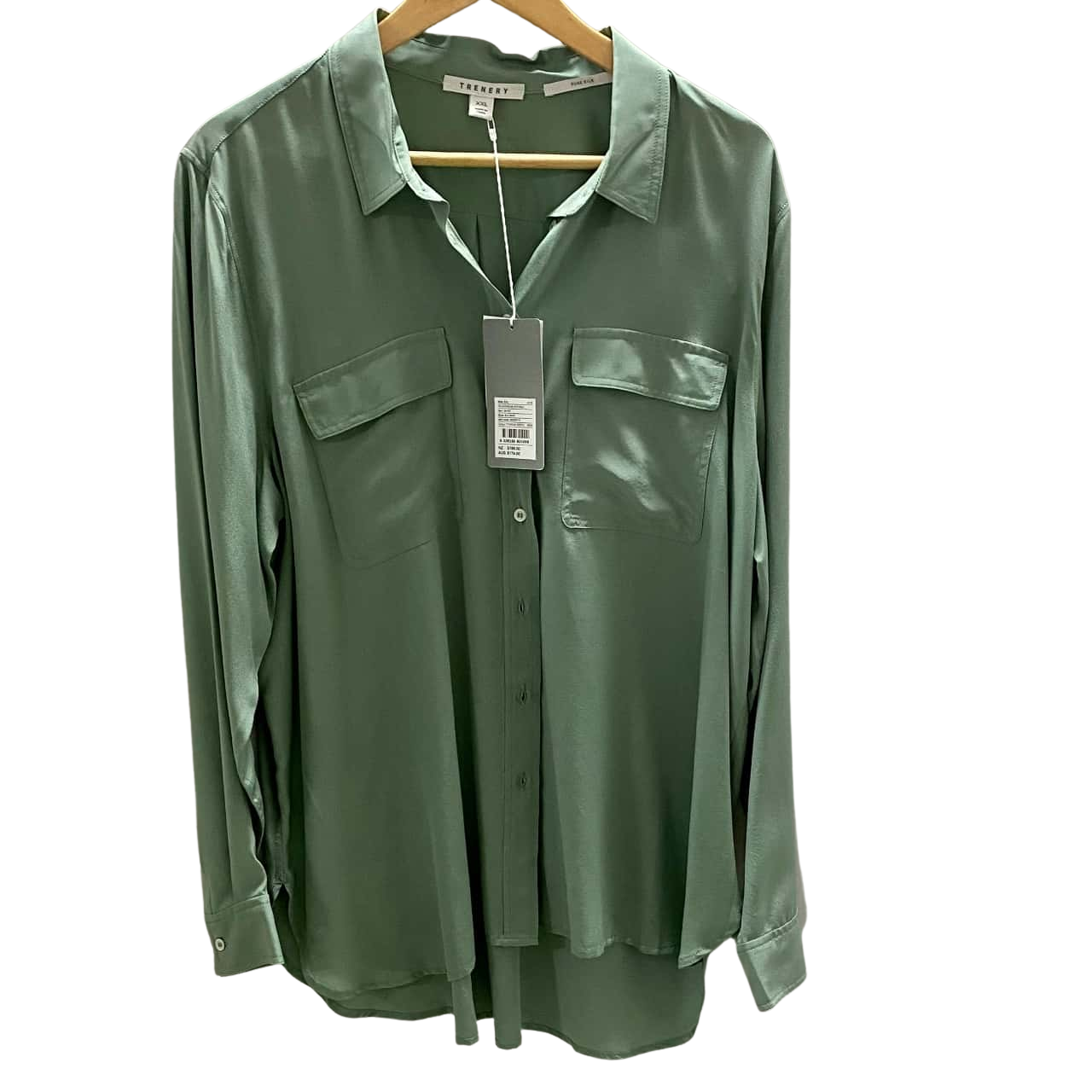 Trenery Pure Silk Titanium Green Size XXL Long Sleeve Shirt RRP:$179(s ...
