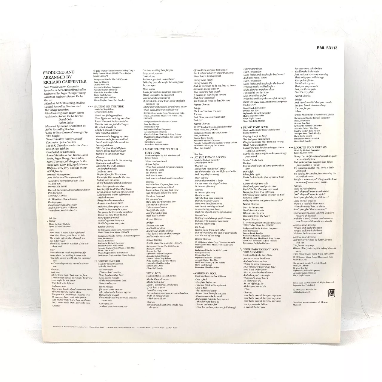 Carpenters – Voice Of The Heart 12" Vinyl Record In Excellent Condition ...