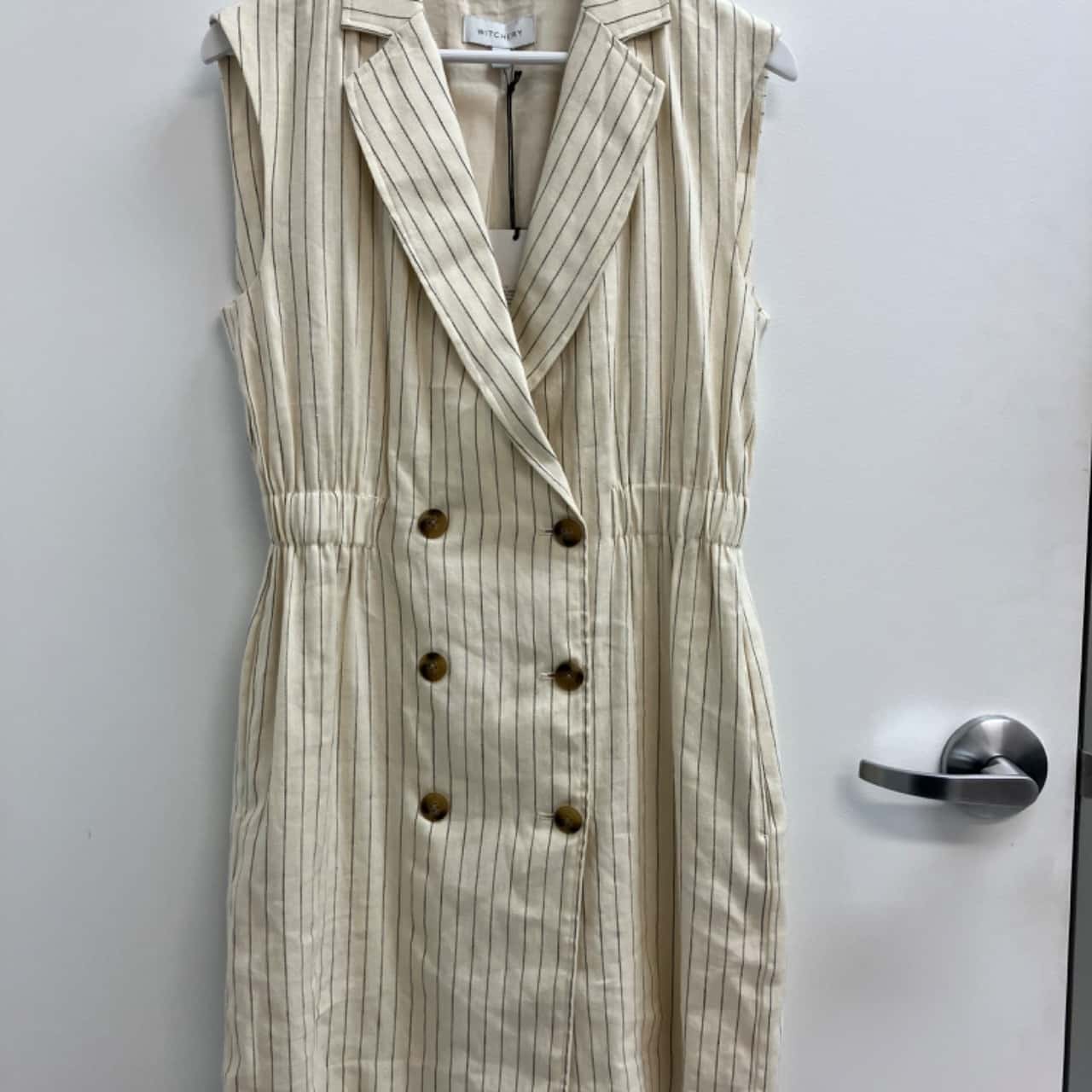 Ladies Witchery Off-White Pin-Stripe Dress Size 12 BNWT