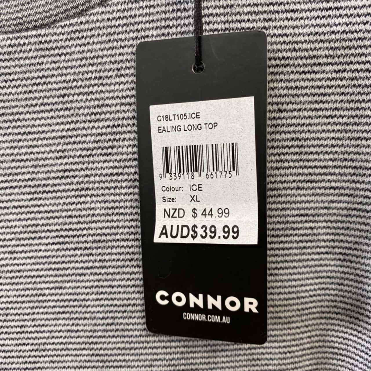 Mens Connor long sleeve top grey & cream size XL New