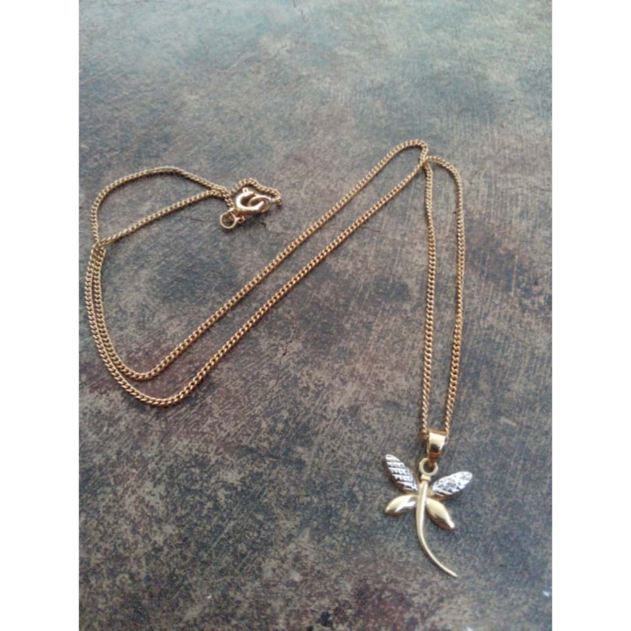 Dragonfly Pendant Stamped '375' w/ Golden Chain