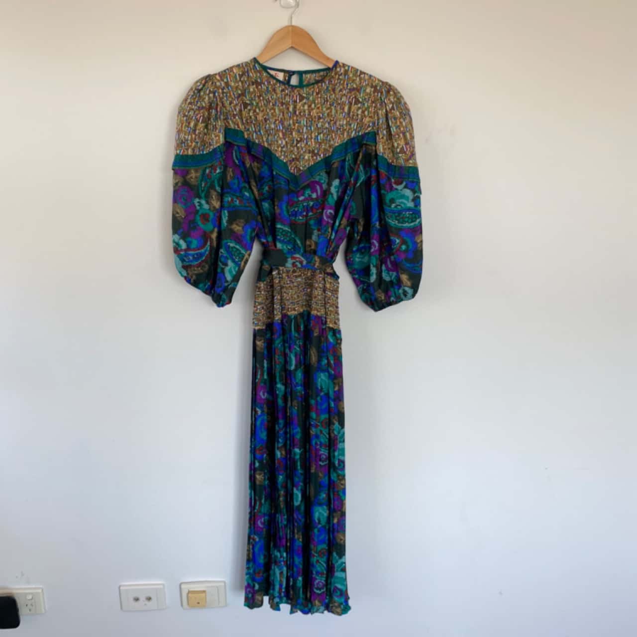 Vintage Assorti For Susan Freis Green Blue Pattern Ruffes Elastic Waist ...
